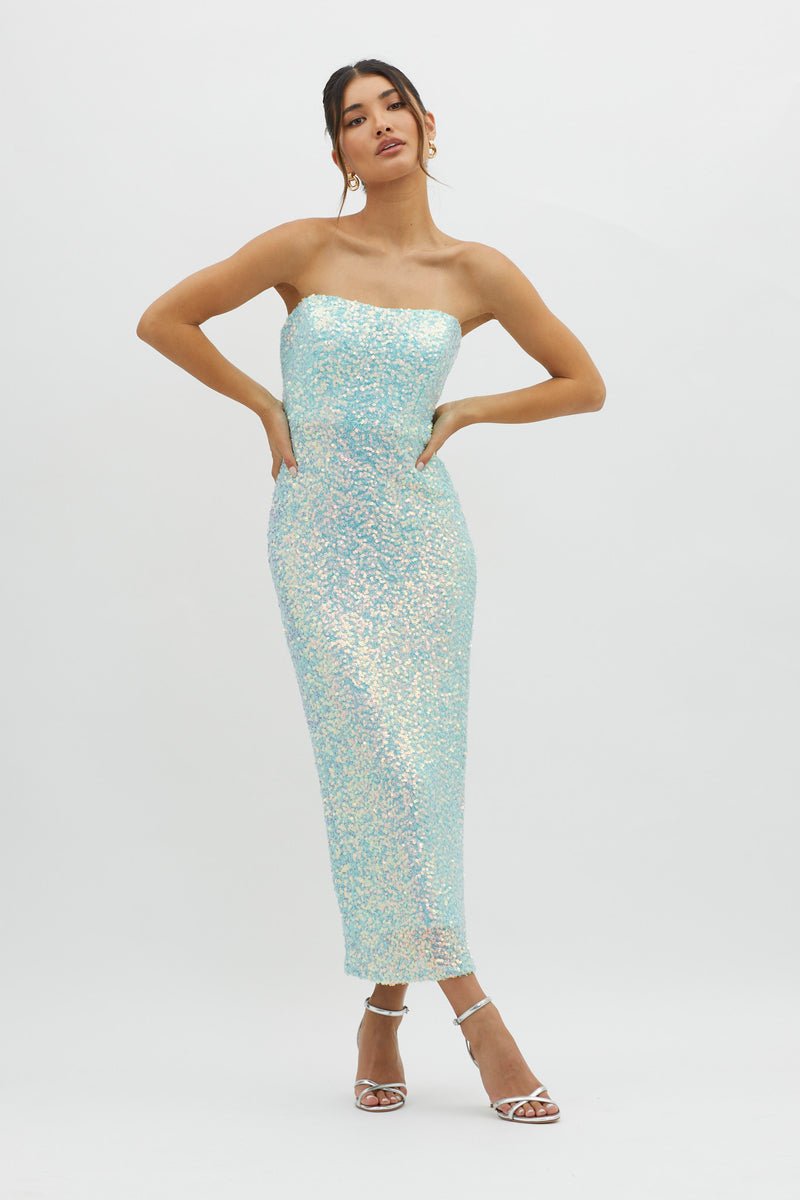Shop the C'est Moi Sequin Laced Back Blue