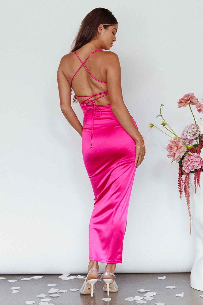 Shop the Can't Hardly Wait Cut-Out Midi Dress Fuchsia