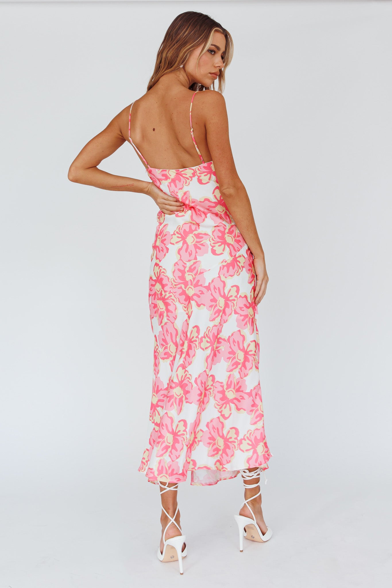Shop the Well Versed Pleated Bust Front Split Dress Flowers Pink