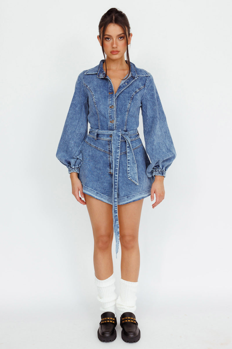 Shop the New Day Long Sleeve Button-Up Romper Denim