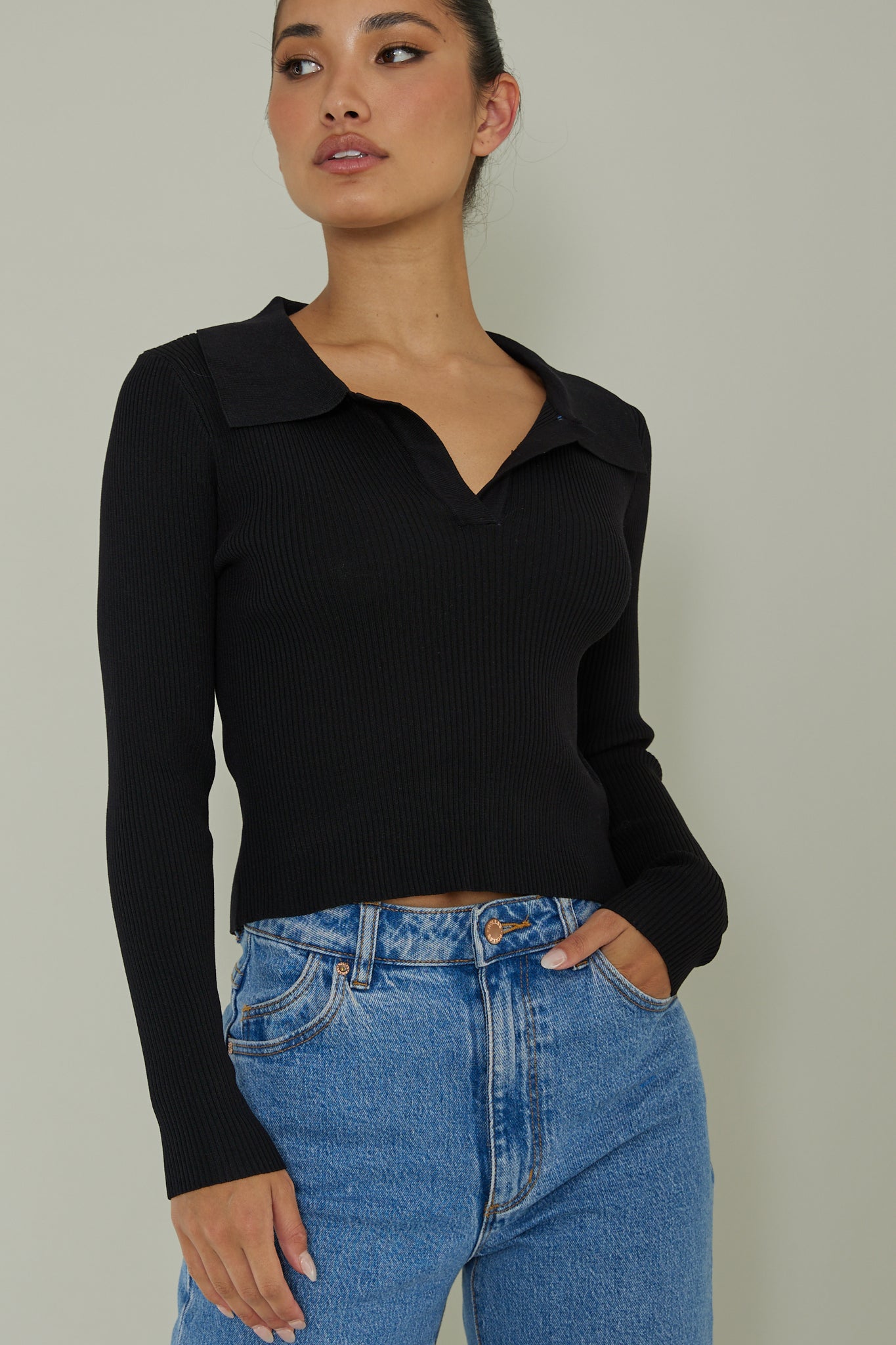 Shop the Lake Days Collared Knit Top Black | Selfie Leslie