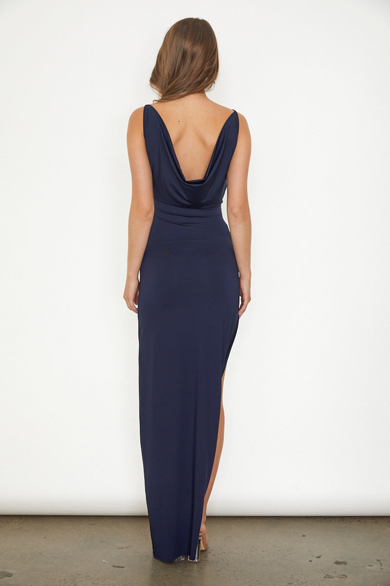 Shop the Hollywood Heartthrob Surplice Neckline Split Dress Navy