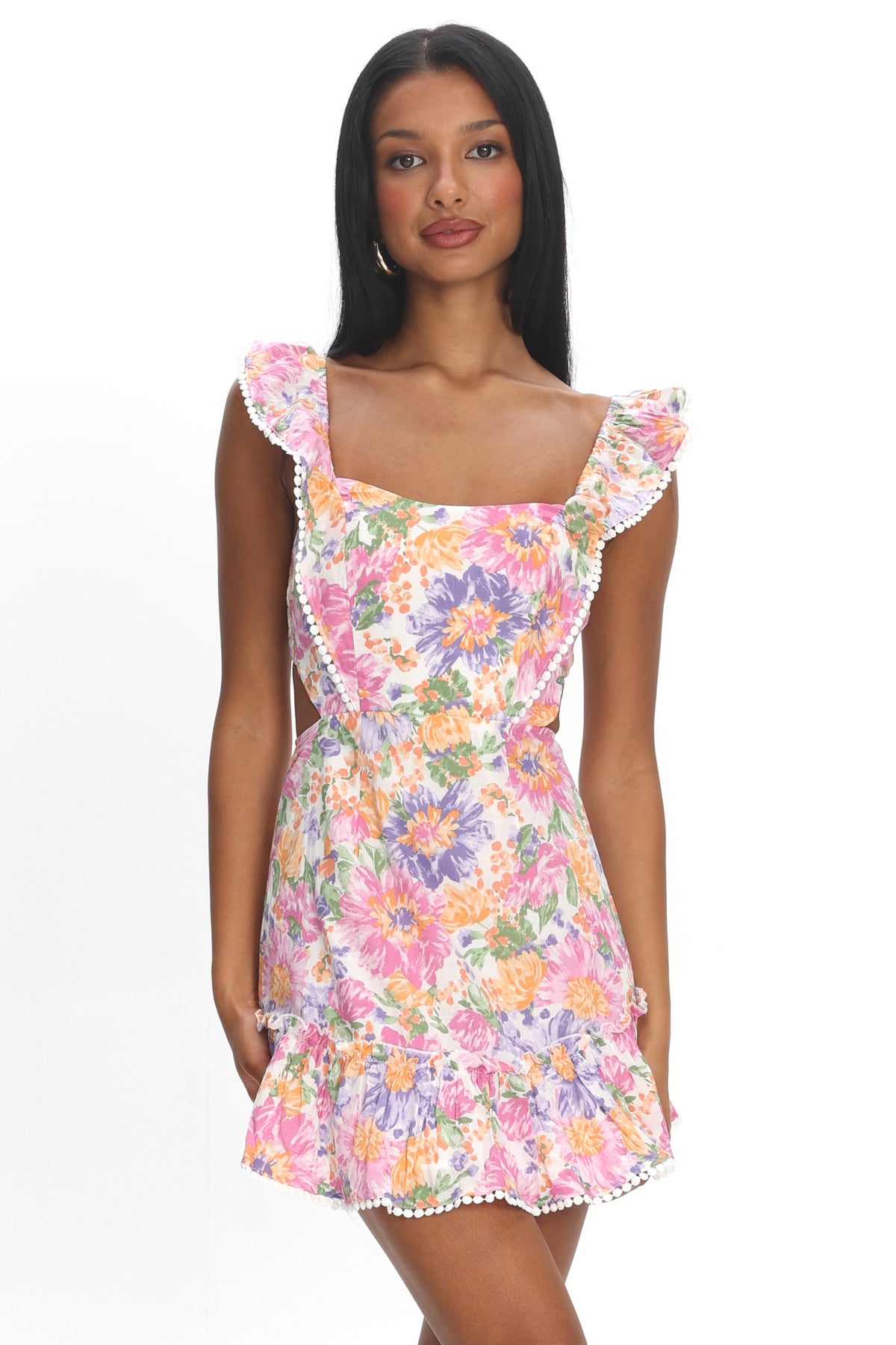 Shop the Porcia Tied Back Frill Dress White Multi