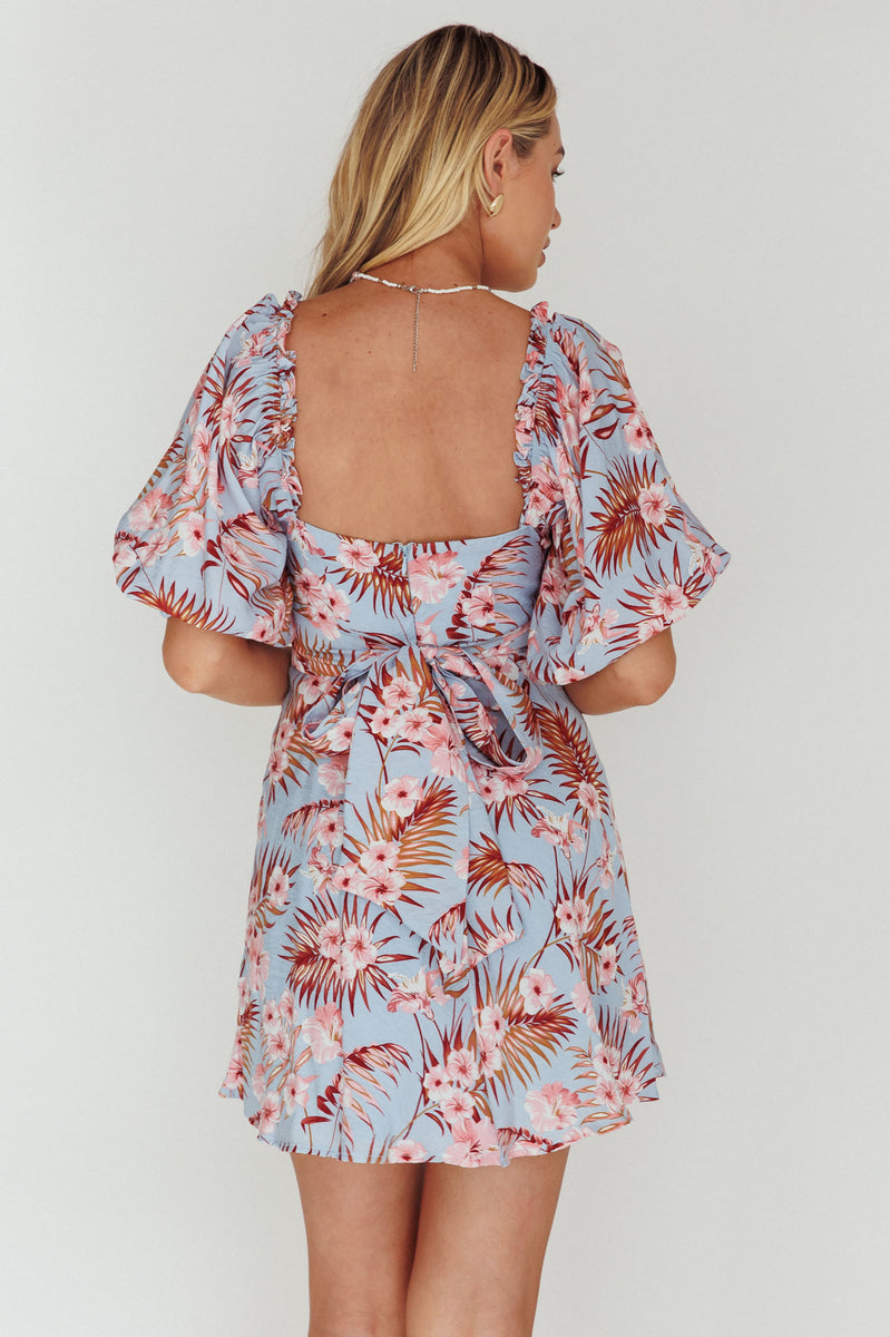Shop the Alpha Cut-Out Bodice Mini Dress Floral Blue