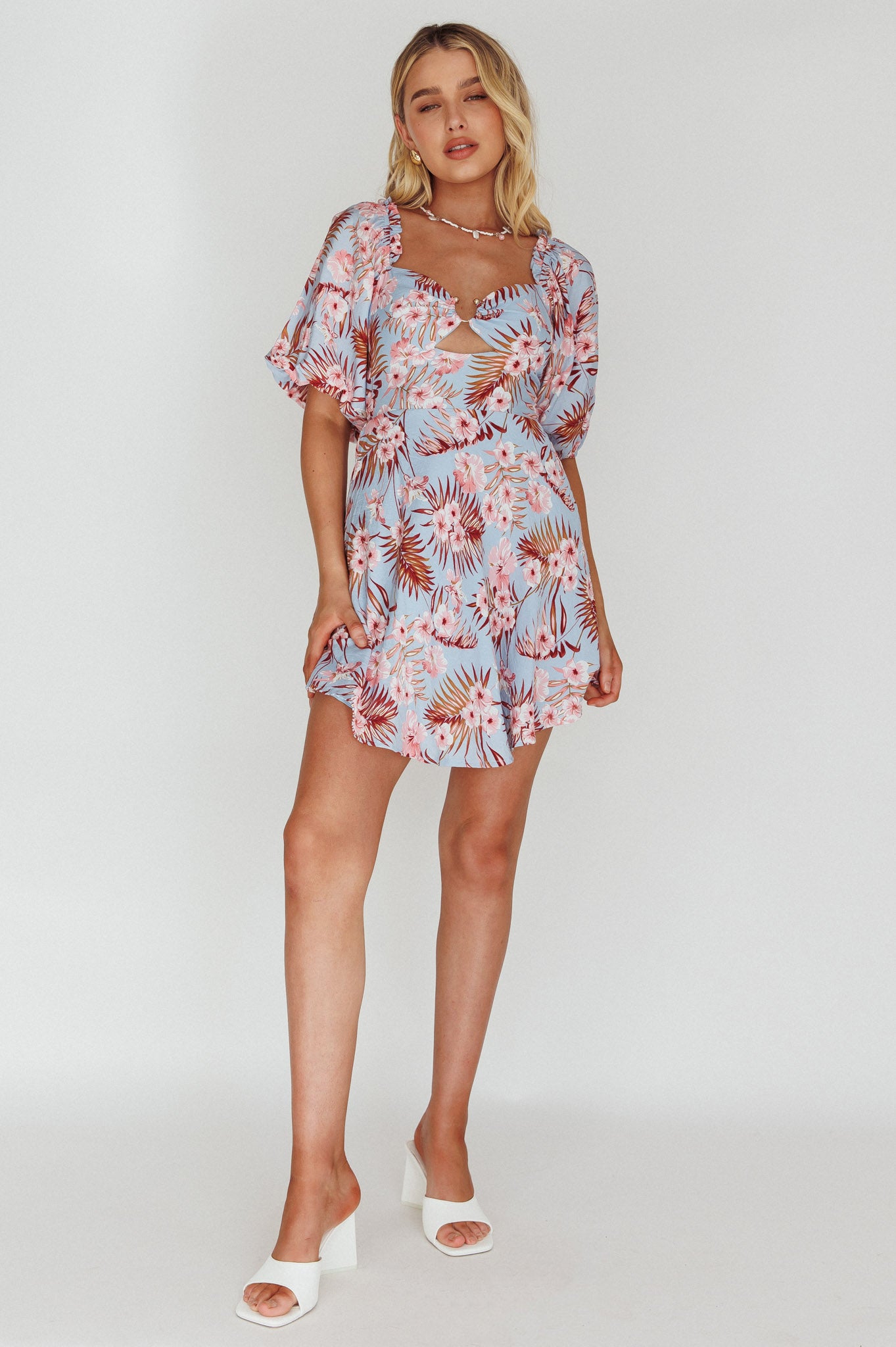 Shop the Alpha Cut-Out Bodice Mini Dress Floral Blue
