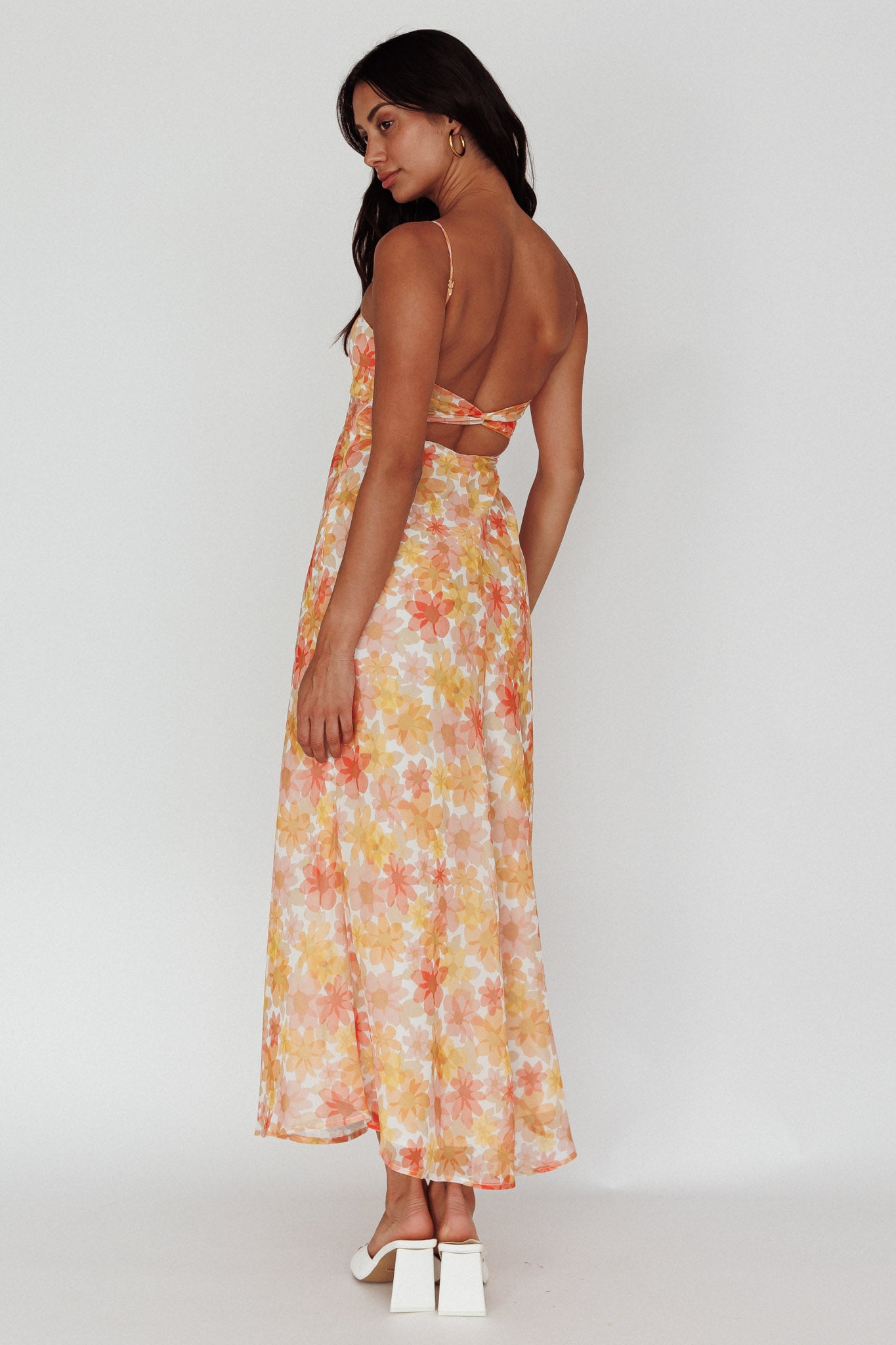 Shop the Arika Twist Back Midi Dress Floral Yellow | Selfie Leslie