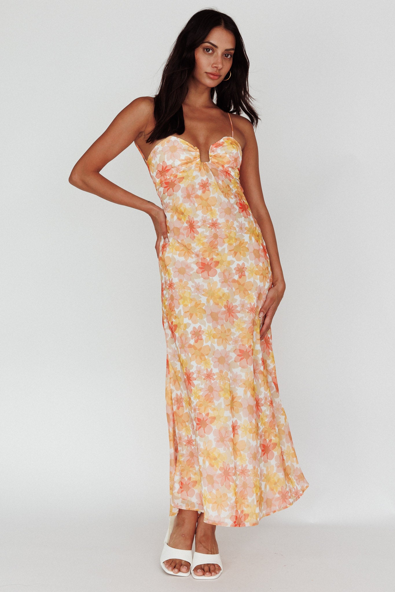 Shop the Arika Twist Back Midi Dress Floral Yellow | Selfie Leslie