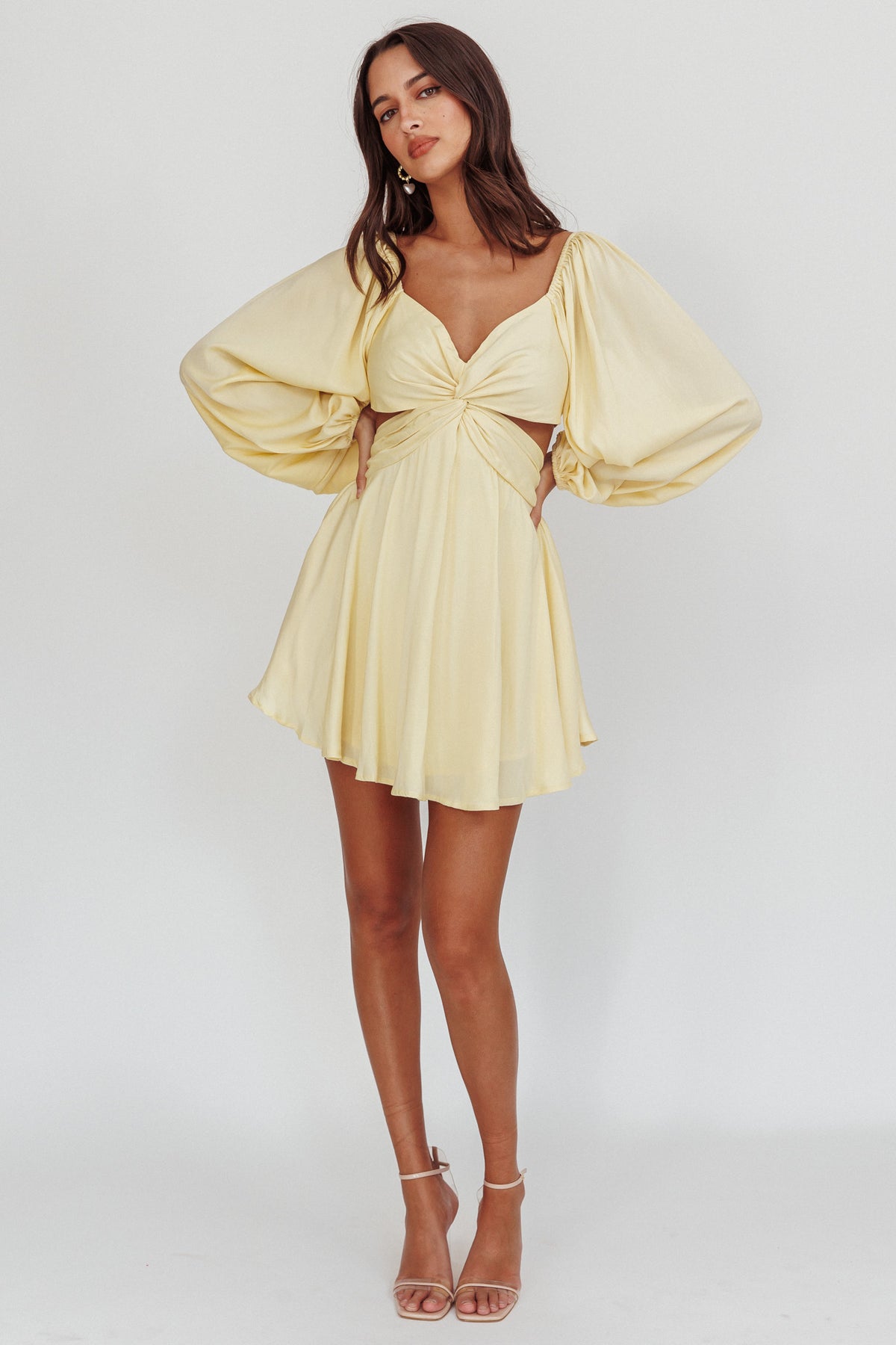 Miraya Balloon Sleeve Twist Mini Dress Butter– Selfie Leslie