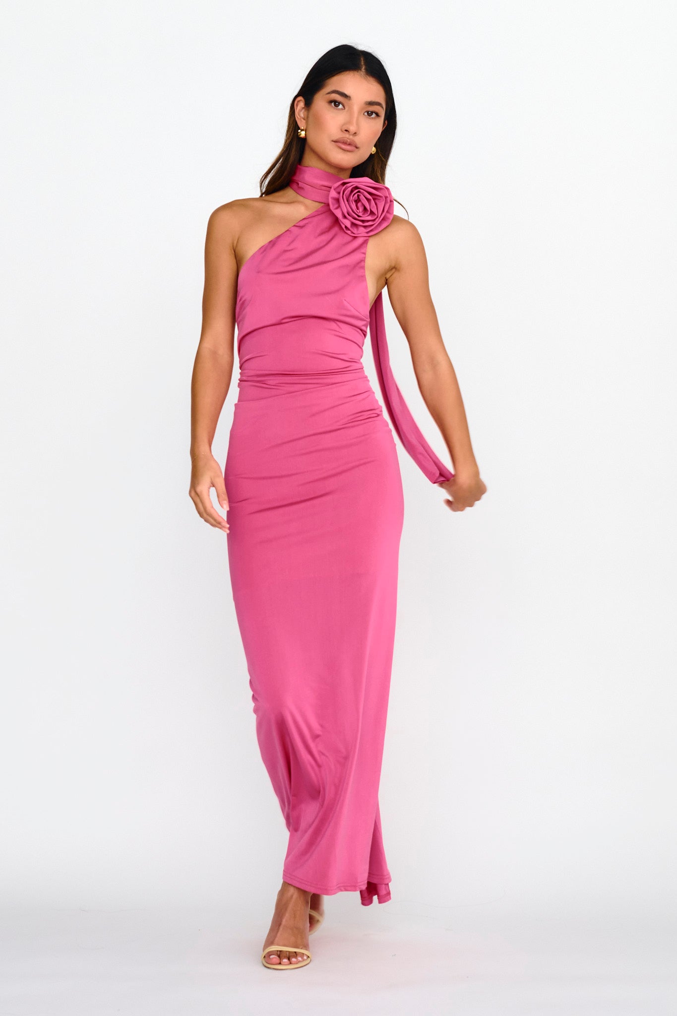 Shop the Amora Rose Halterneck Maxi Dress Hot Pink