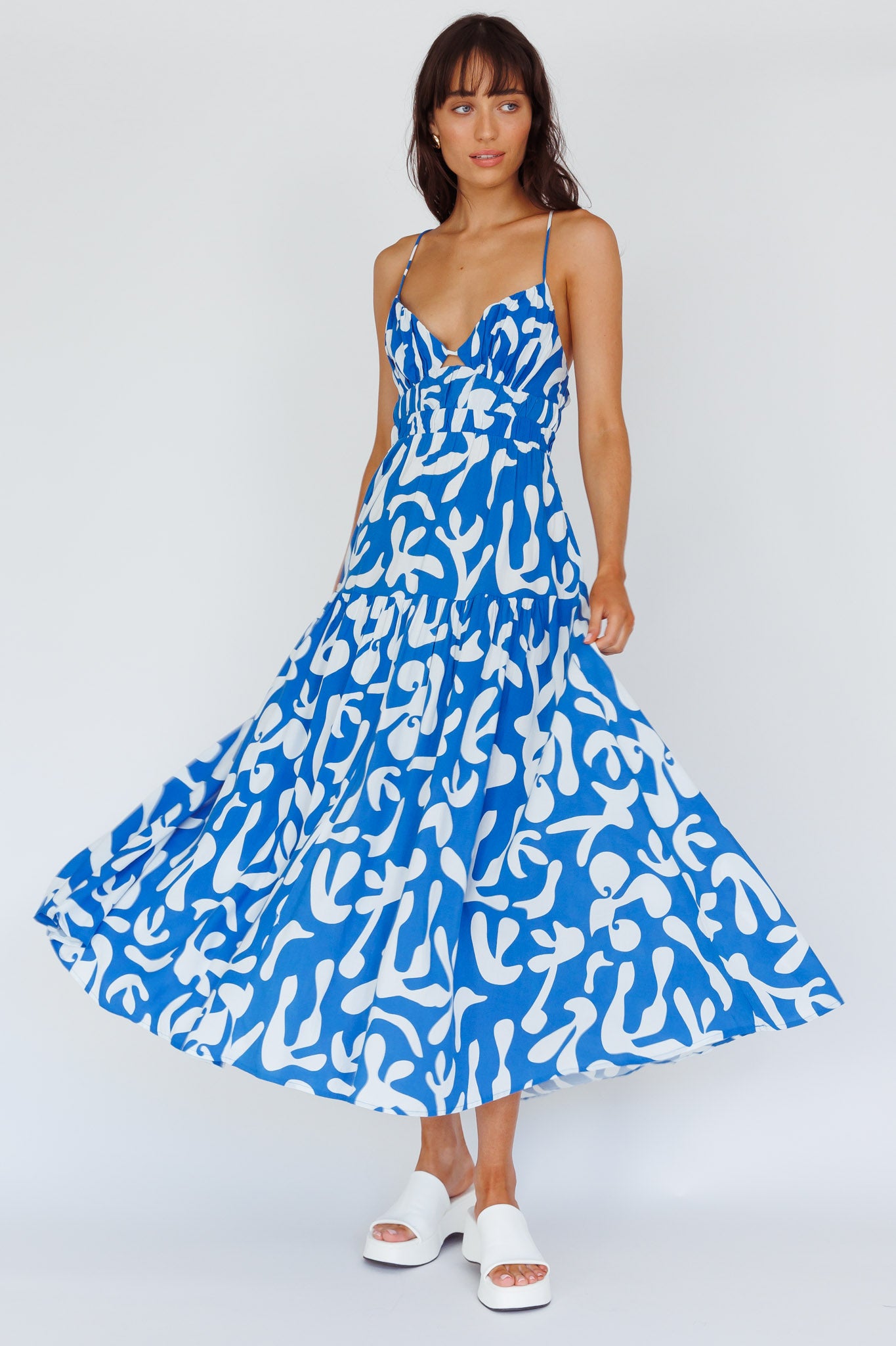Shop the Tiffi Cami Strap Midi Dress Floral Blue | Selfie Leslie