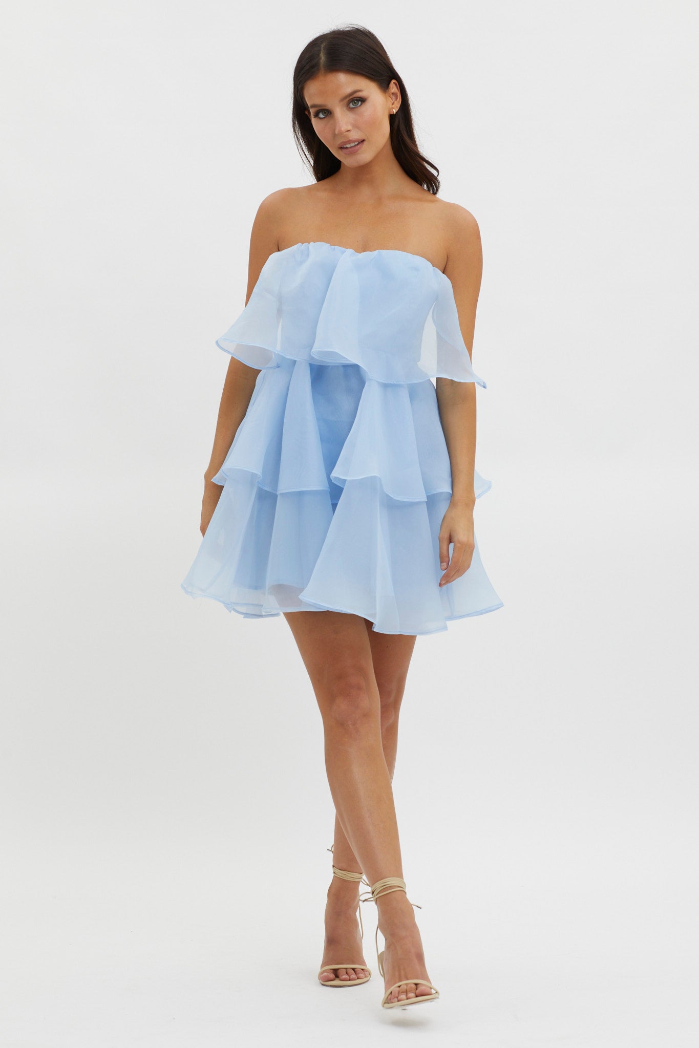 Shop the Behati Tiered Layer Mini Dress Blue