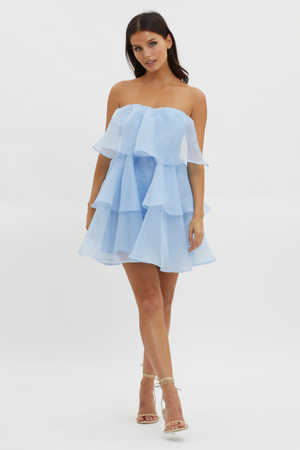 Shop the Behati Tiered Layer Mini Dress Blue | Selfie Leslie