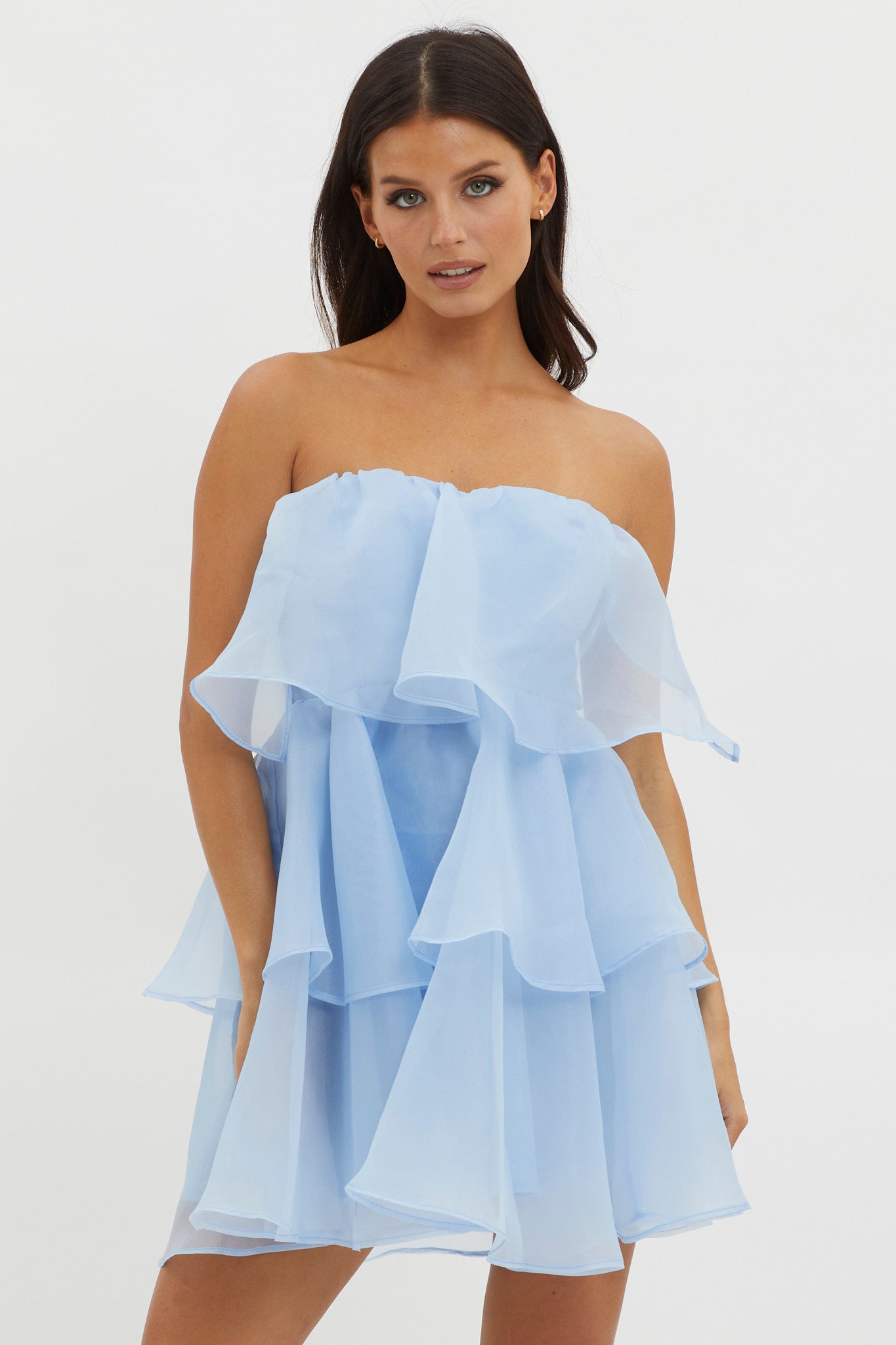 Shop the Behati Tiered Layer Mini Dress Blue