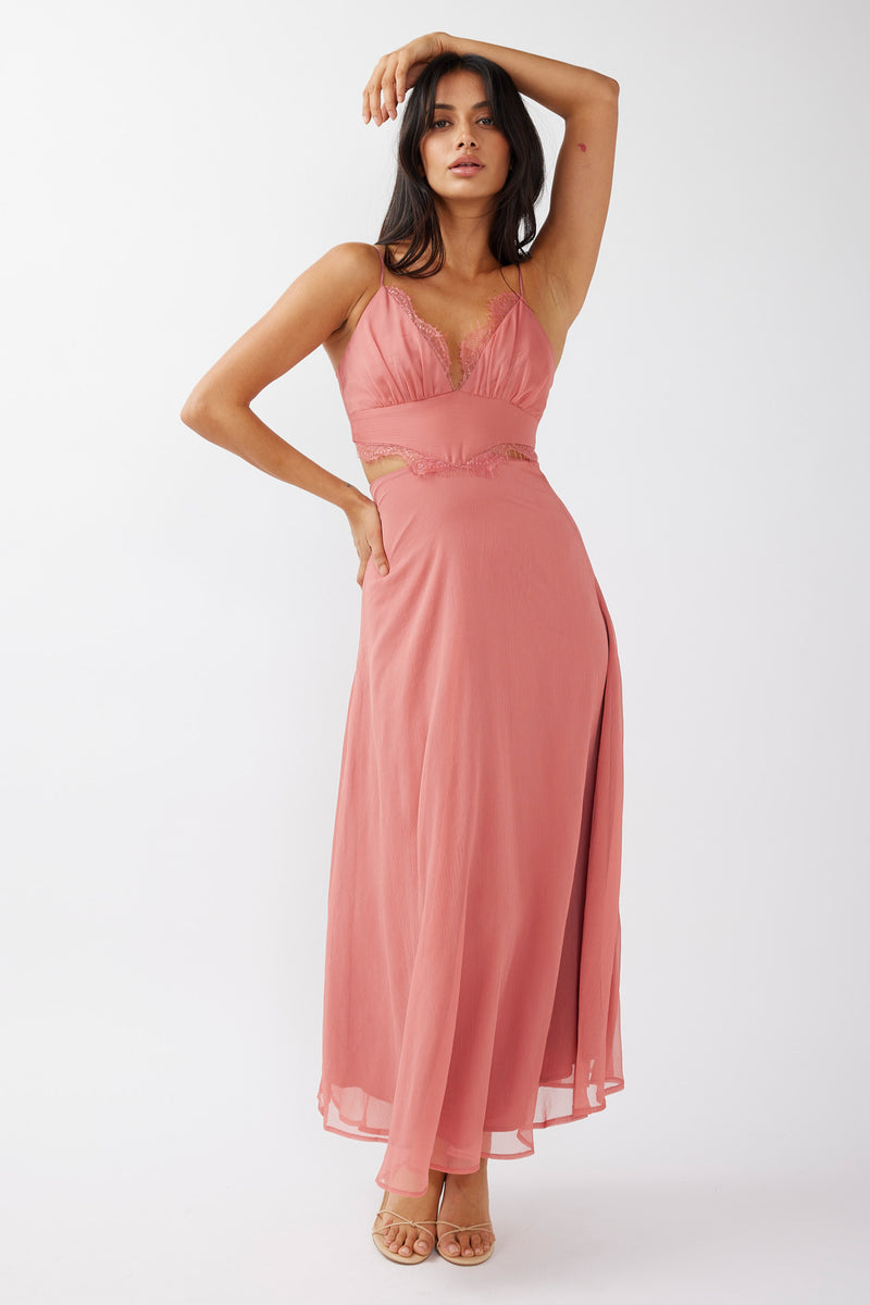 Shop the More Love Lace Trim Cut-Out Midi Dress Pink