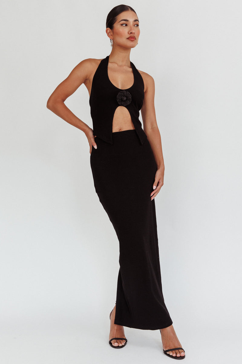 Shop the Blackthorn Halter Neck Rosette Top Black