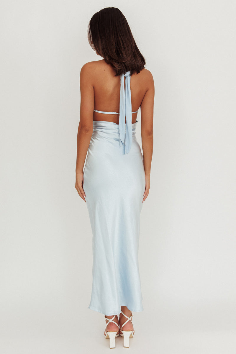 Shop the Jaila Mesh Bodice Halter Maxi Dress Baby Blue