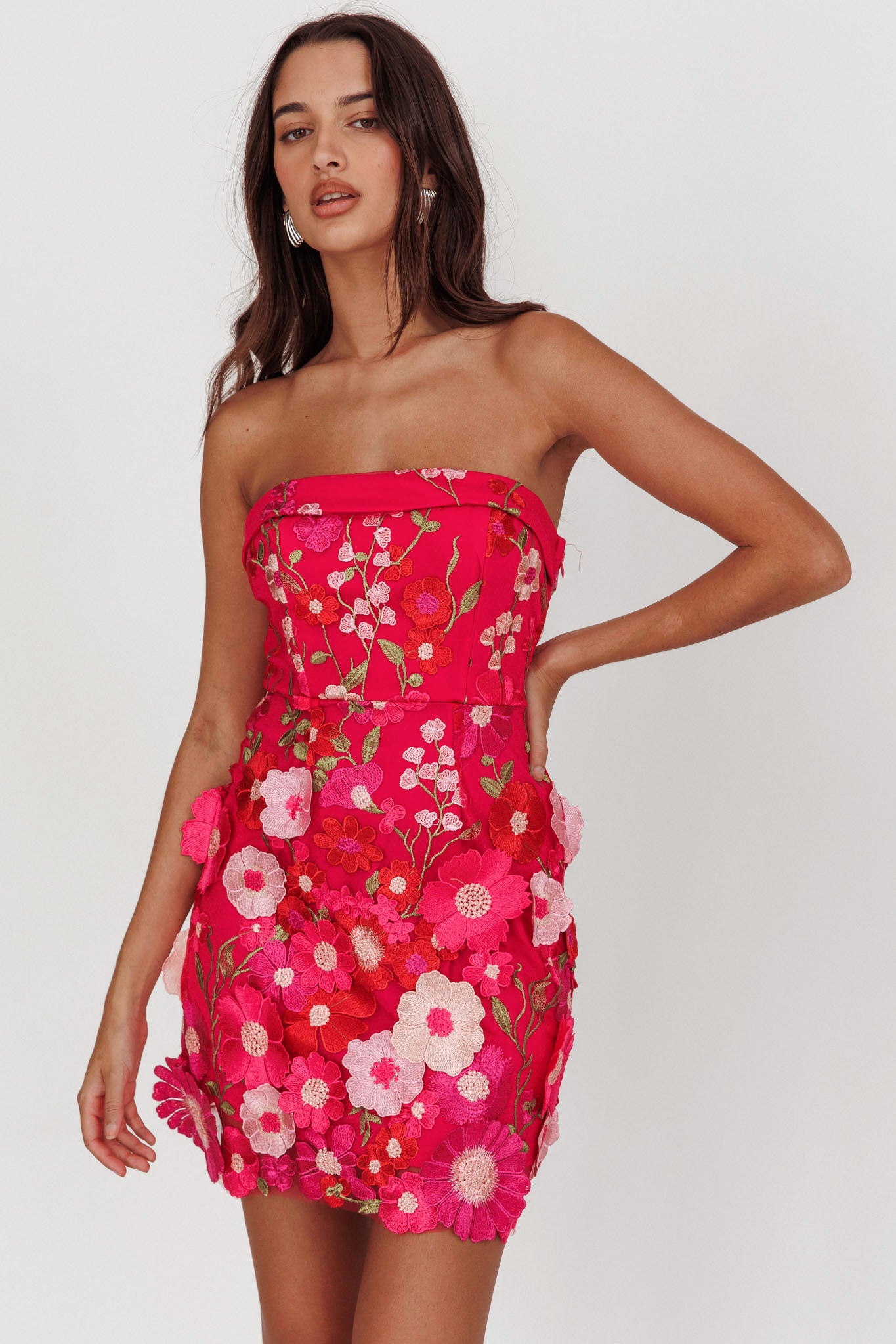 Shop the Flora Day Strapless Floral Embellished Mini Dress Fuchsia