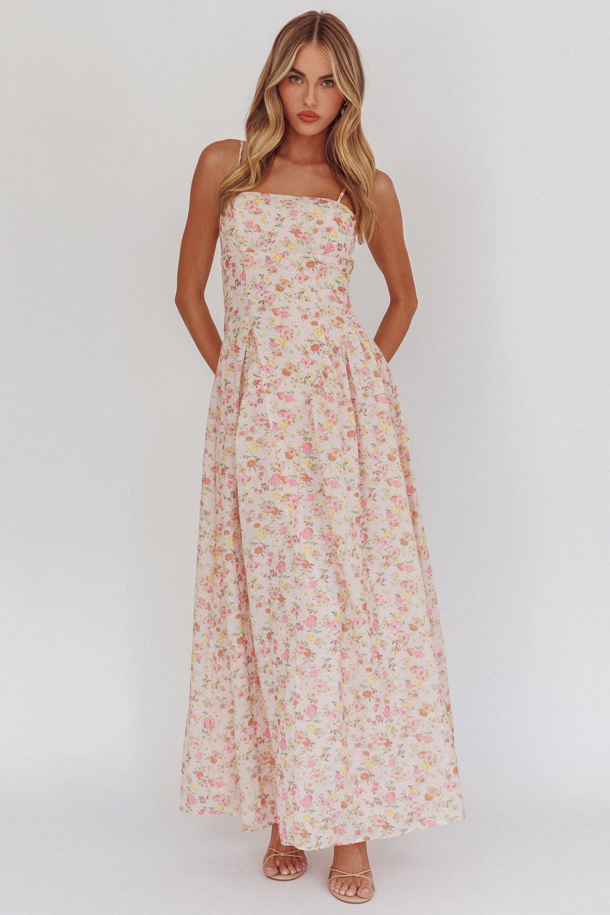 Daisy Day Basque Waist Maxi Dress Floral Pink– Selfie Leslie