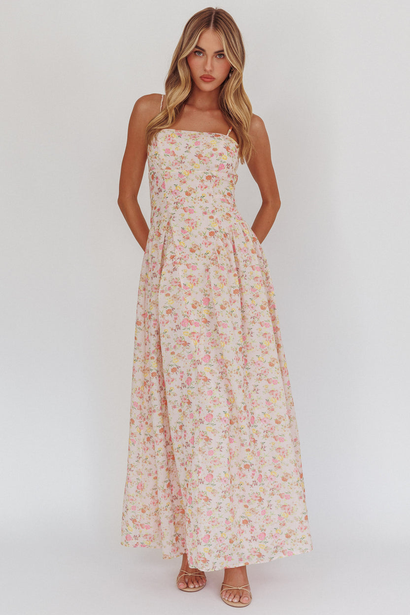 Shop the Daisy Day Basque Waist Maxi Dress Floral Pink