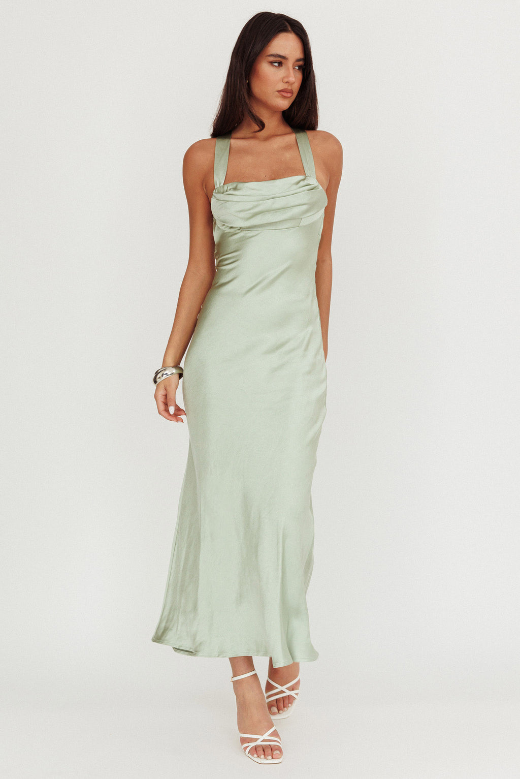 Favorite Part Crossover Back Satin Maxi Dress Sage– Selfie Leslie
