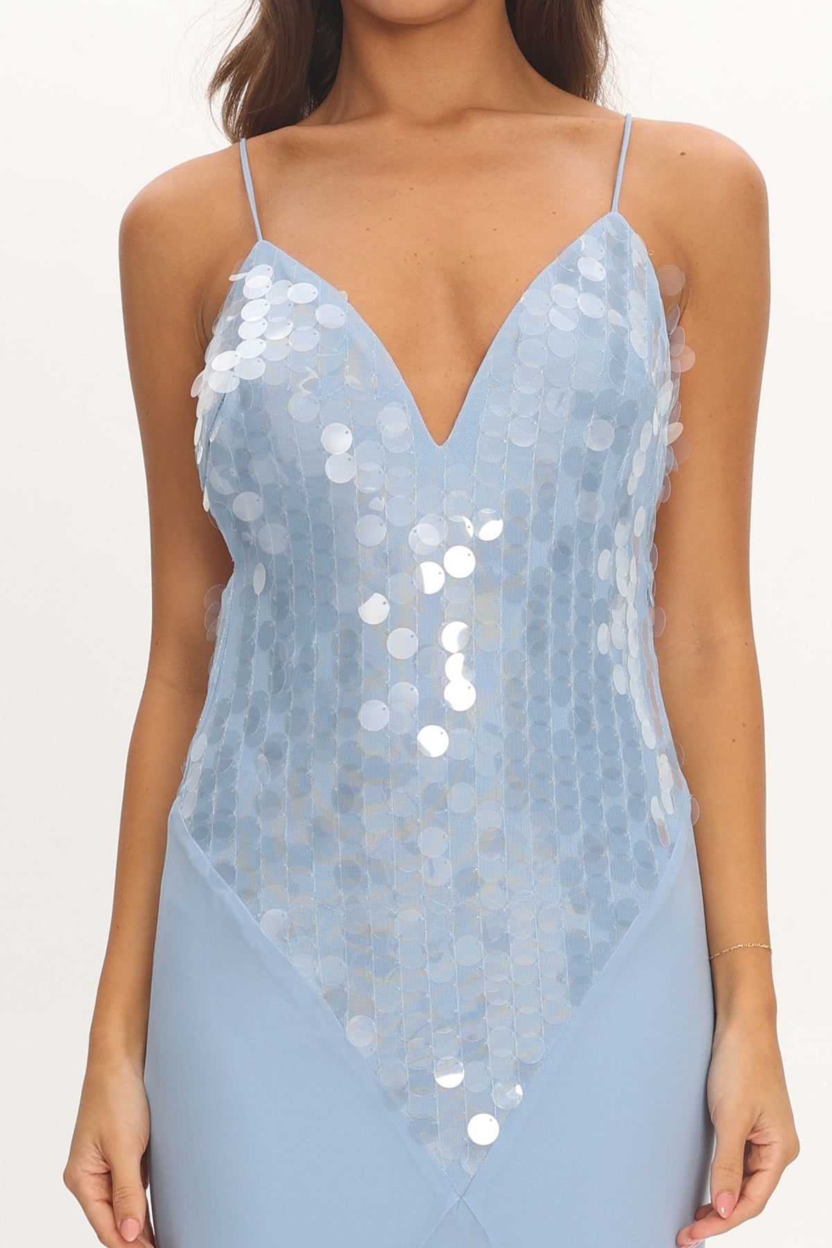 Meranda V-Neck Maxi Dress Sequin Blue– Selfie Leslie