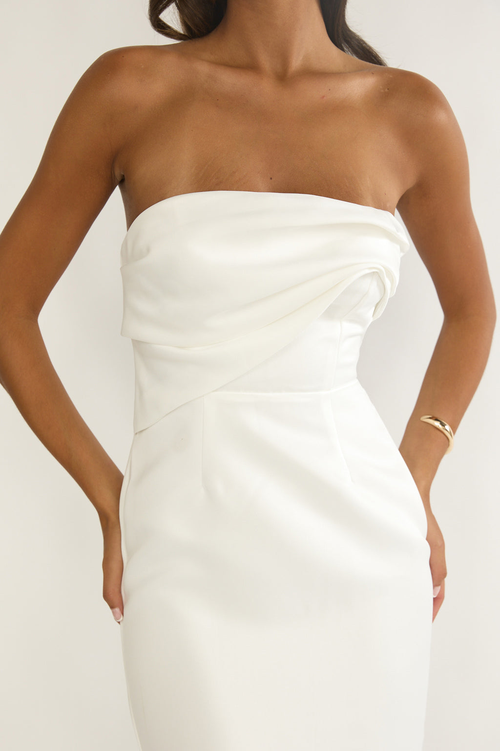 Fleur Sky Strapless Pleat Bust Maxi Dress White | Selfie Leslie