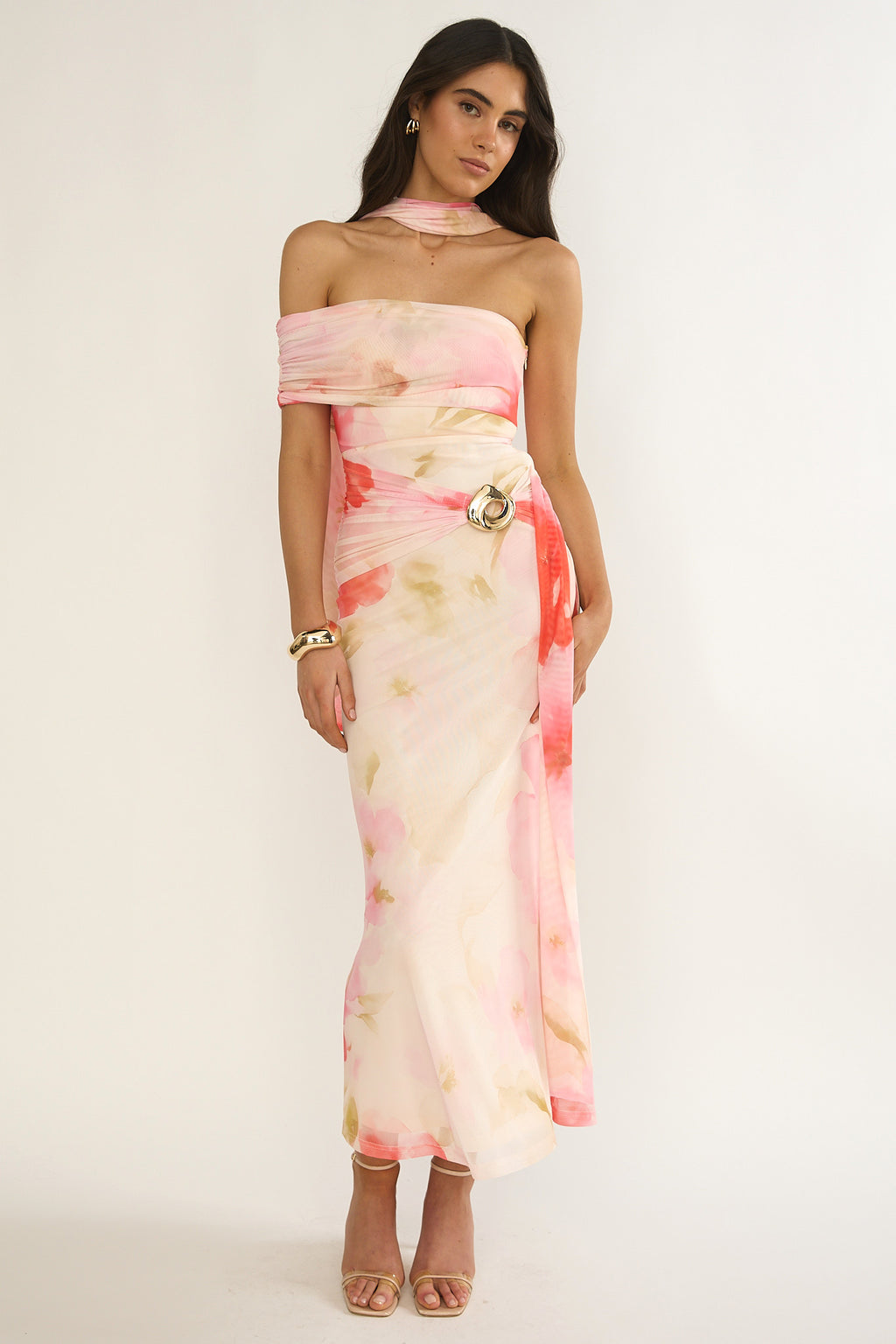 Shop the Carrisa One-Sleeve Maxi Dress Floral Pink