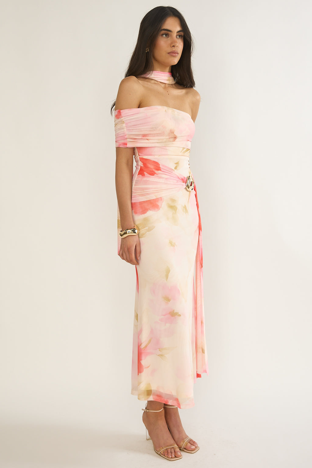 Carrisa One-Sleeve Maxi Dress Floral Pink– Selfie Leslie