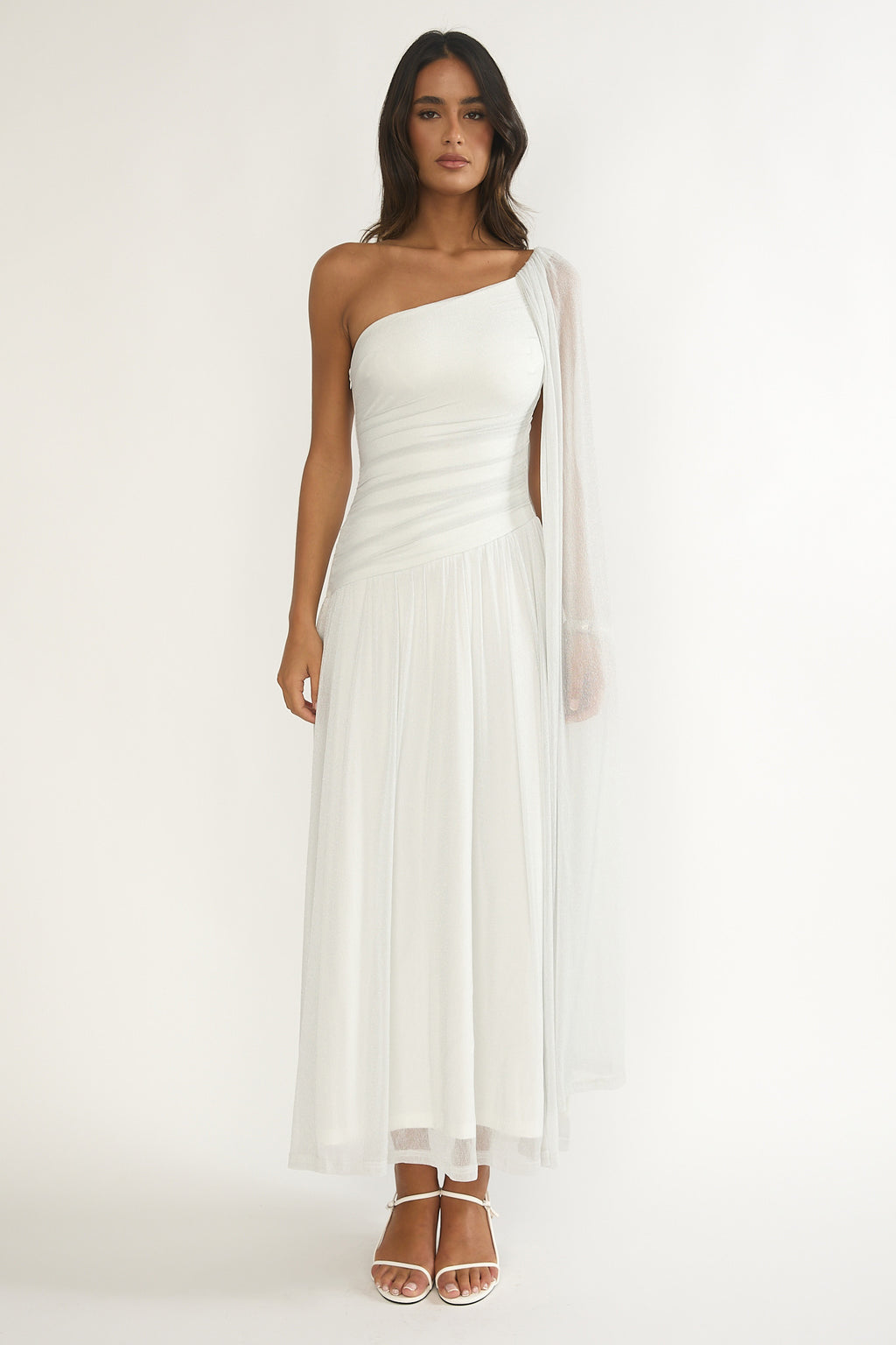 Zorina One-Shoulder Drape Maxi Dress Silver– Selfie Leslie