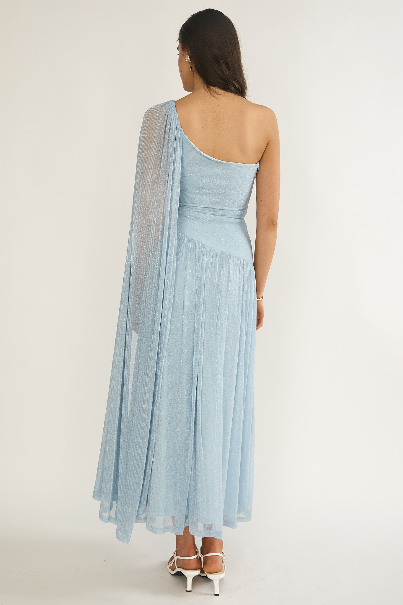 Zorina One-Shoulder Drape Maxi Dress Blue | Selfie Leslie
