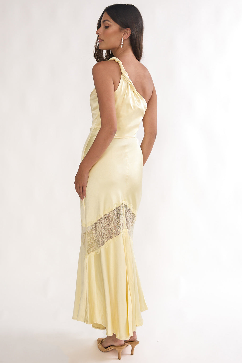 Avielle Lace Trim One-Shoulder Maxi Dress Butter– Selfie Leslie