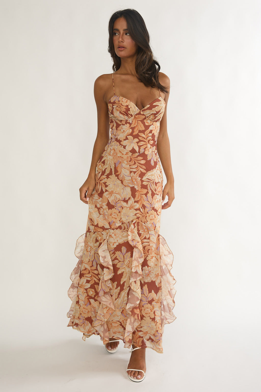 Charlisa Strappy Back Ruffle Maxi Dress Floral Yellow | Selfie Leslie