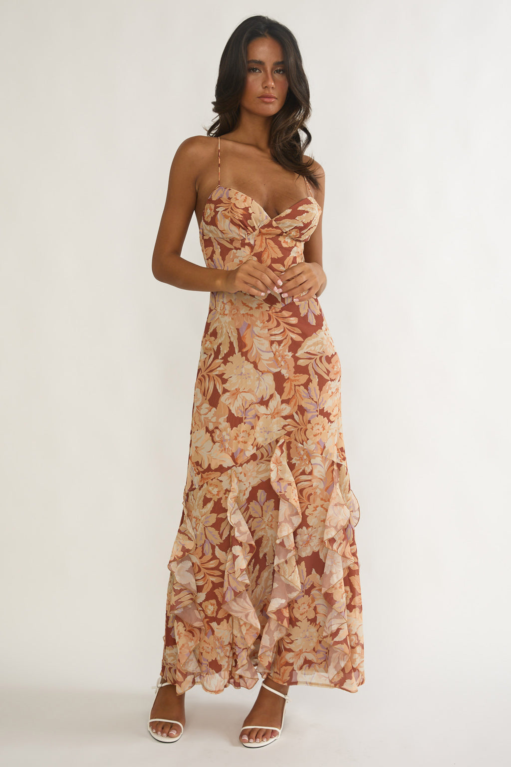 Charlisa Strappy Back Ruffle Maxi Dress Floral Yellow | Selfie Leslie