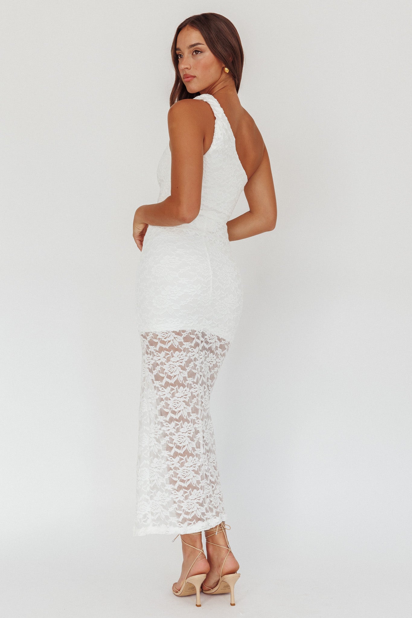 Lingering Love One-Shoulder Split Midi Dress Lace White– Selfie Leslie