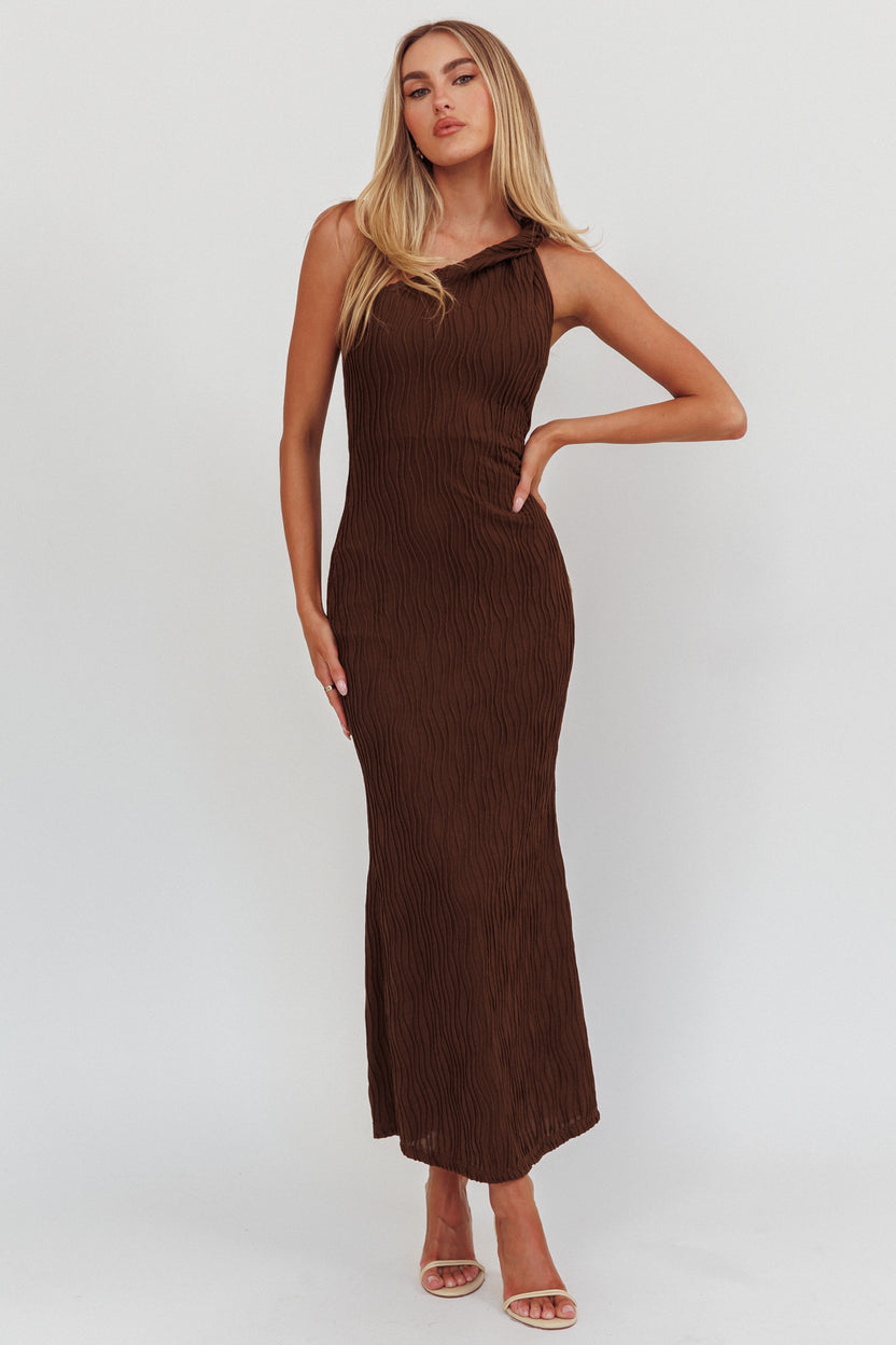 Lingering Love One-Shoulder Twist Maxi Dress Chocolate– Selfie Leslie