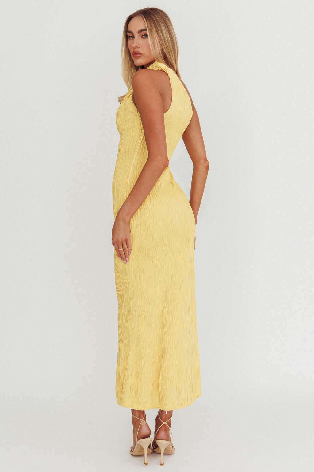 Lingering Love One-Shoulder Twist Midi Dress Lemon– Selfie Leslie