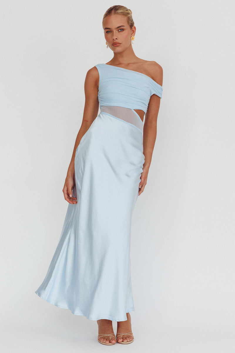 Shop the In Blooms Mesh Bodice Maxi Dress Blue