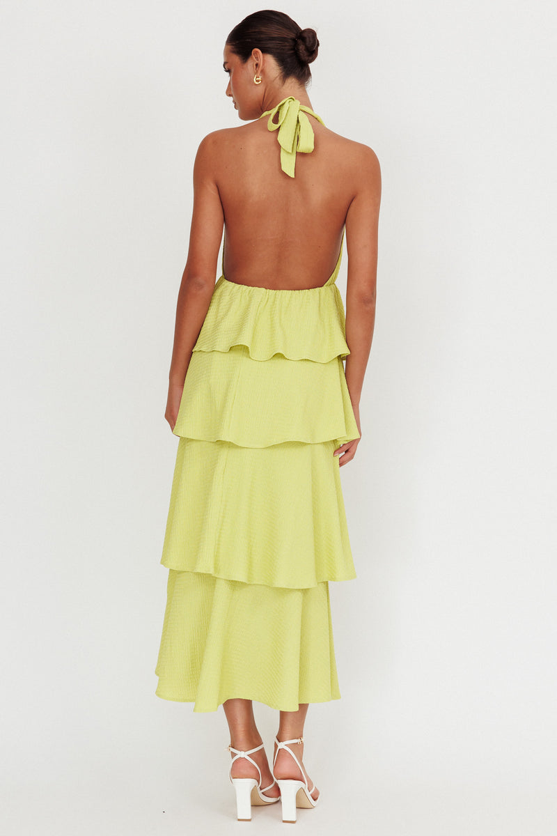 Shop the Kimberley Halter Neck Ruffle Maxi Dress Matcha