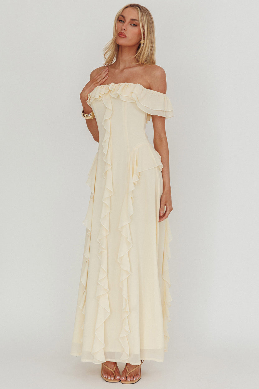 Scarlet Off-Shoulder Ruffle Trim Maxi Dress Butter | Selfie Leslie