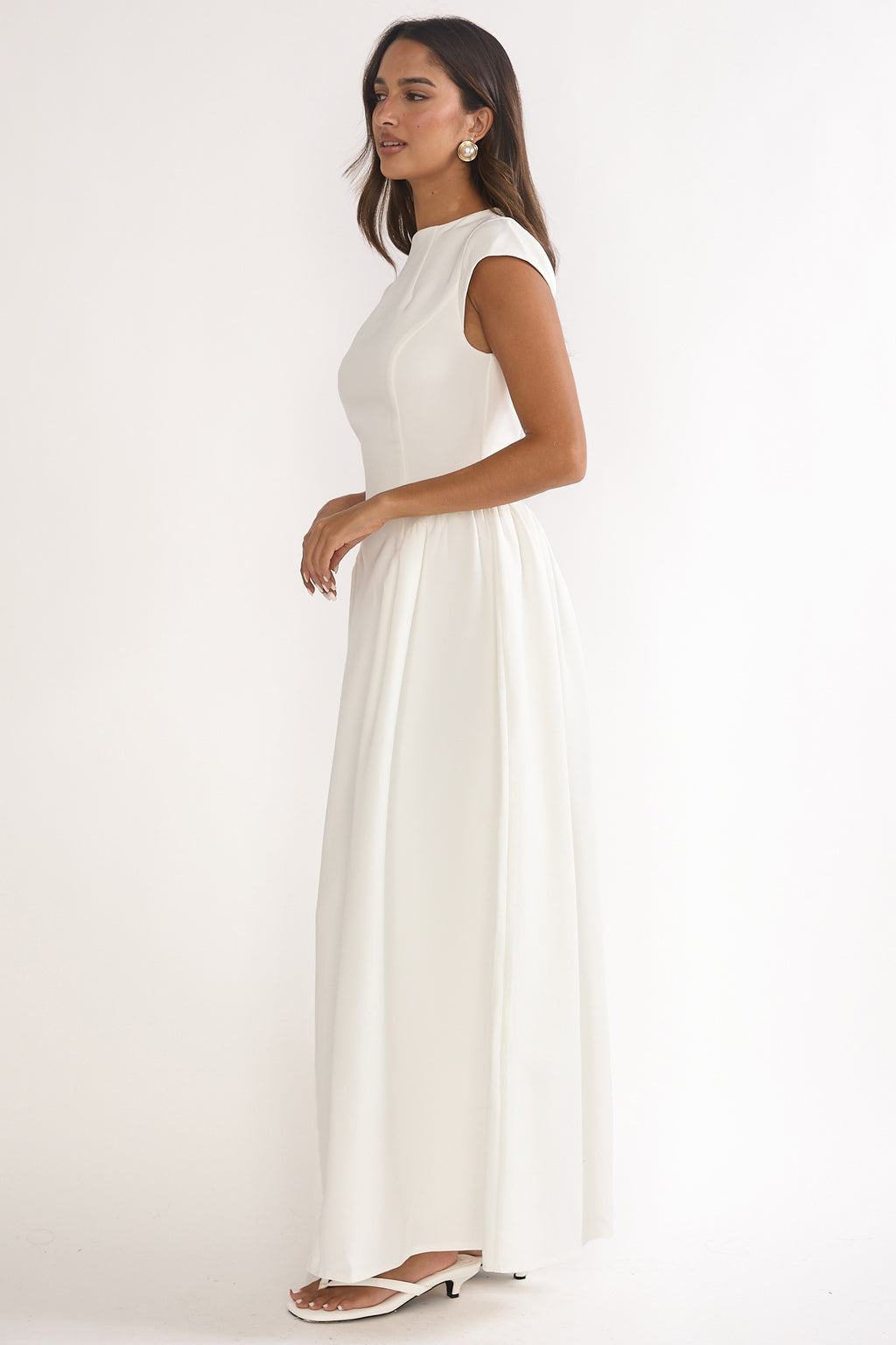 Lynnie Cap Sleeve Maxi Dress Cream– Selfie Leslie