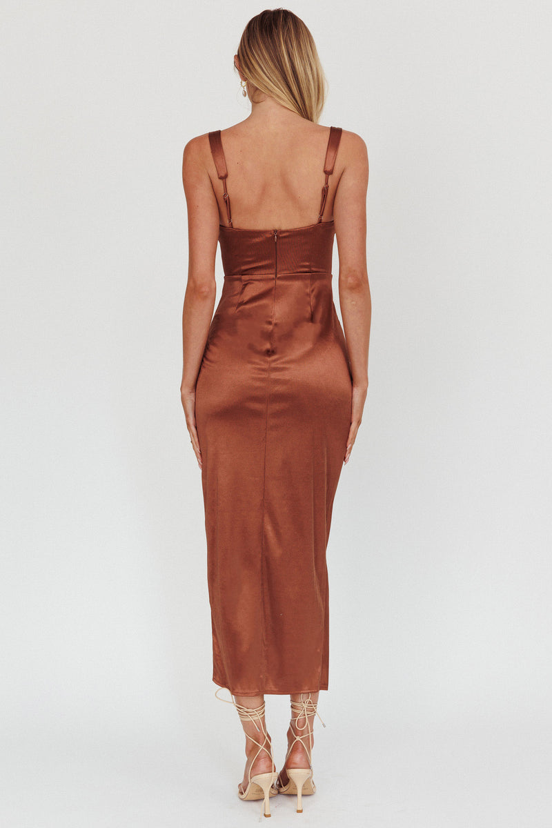 Shop the Whimsy Pleated Bust Midi Dress Chocolate
