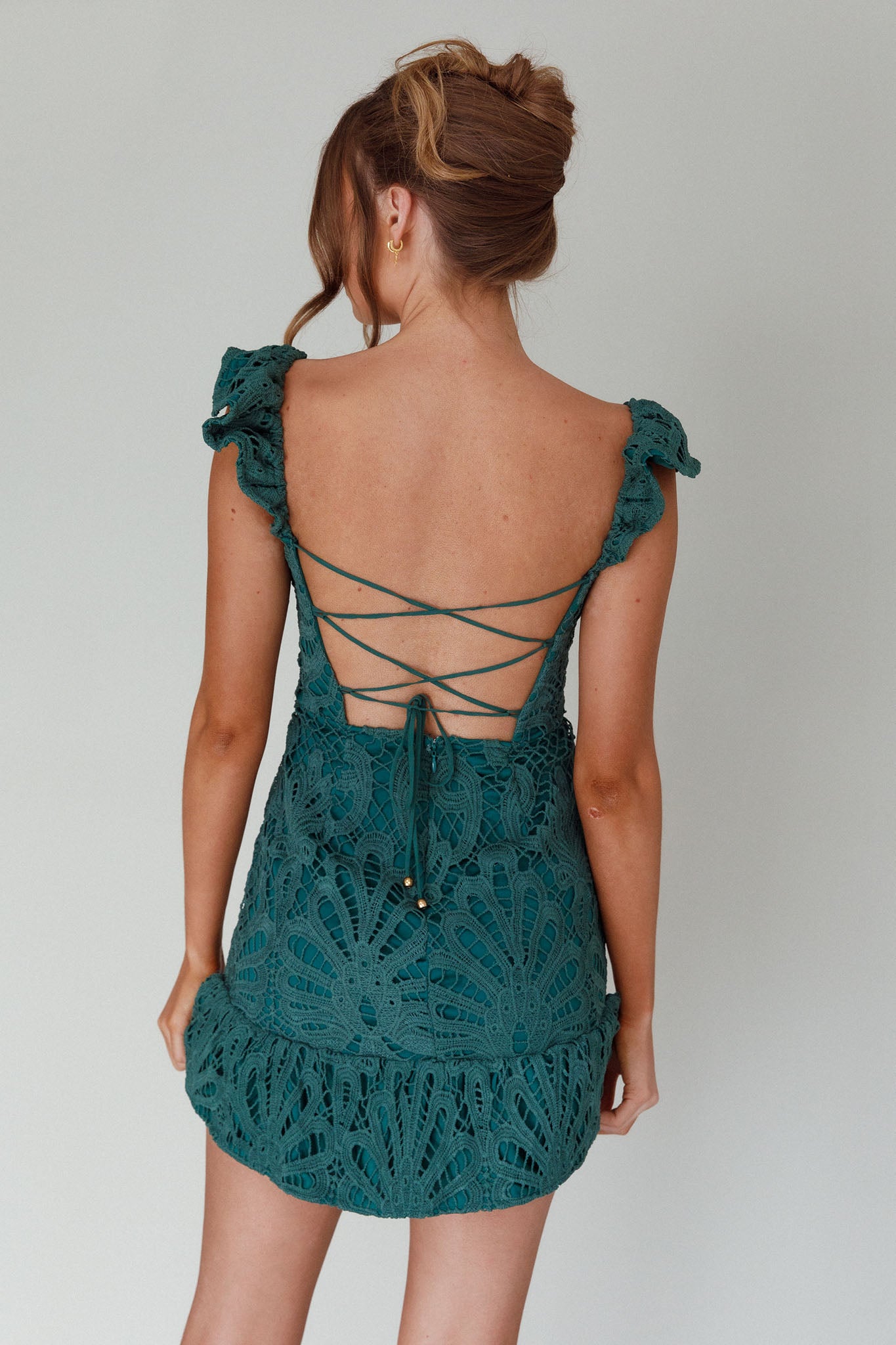 Shop the Mon Papillon Lace Mini Dress Forest Green