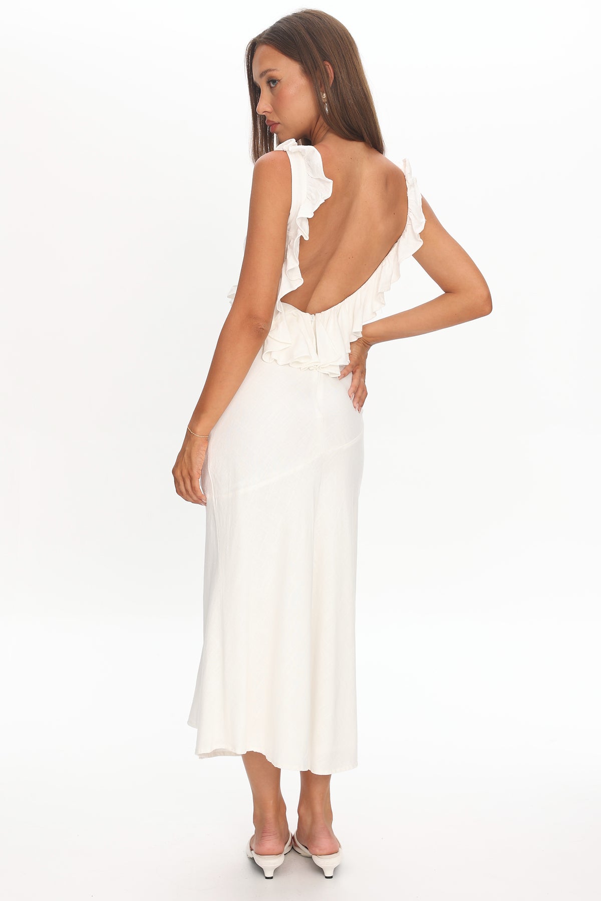 Shop the Alba Frill Trim Midi Dress White