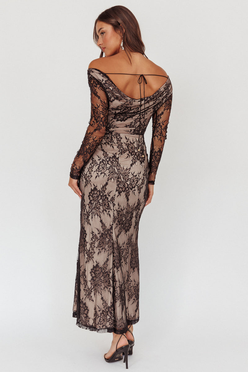 Shop the Loveland Off-Shoulder Lace Maxi Dress Black