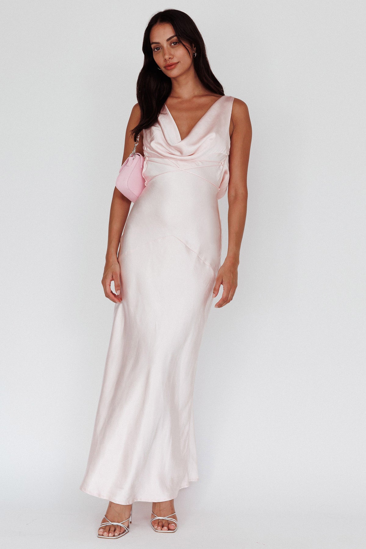 Cassiopeia Open Back String Tie Maxi Dress Powder Pink | Selfie Leslie