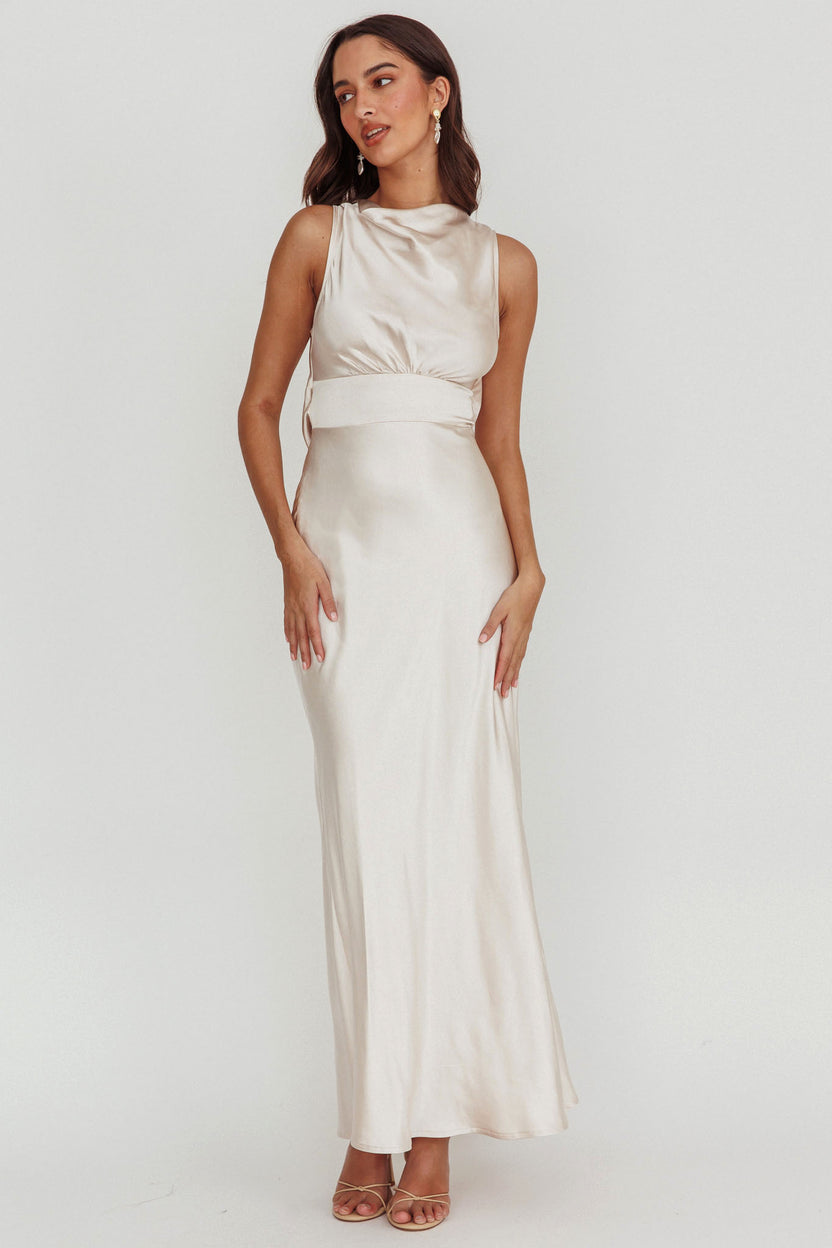 Isabella Satin Maxi Dress Champagne– Selfie Leslie