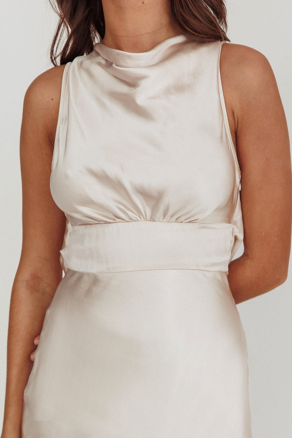 Isabella Satin Maxi Dress Champagne– Selfie Leslie