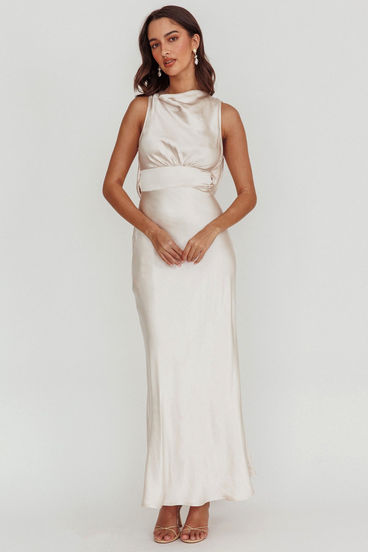 Isabella Satin Maxi Dress Champagne– Selfie Leslie