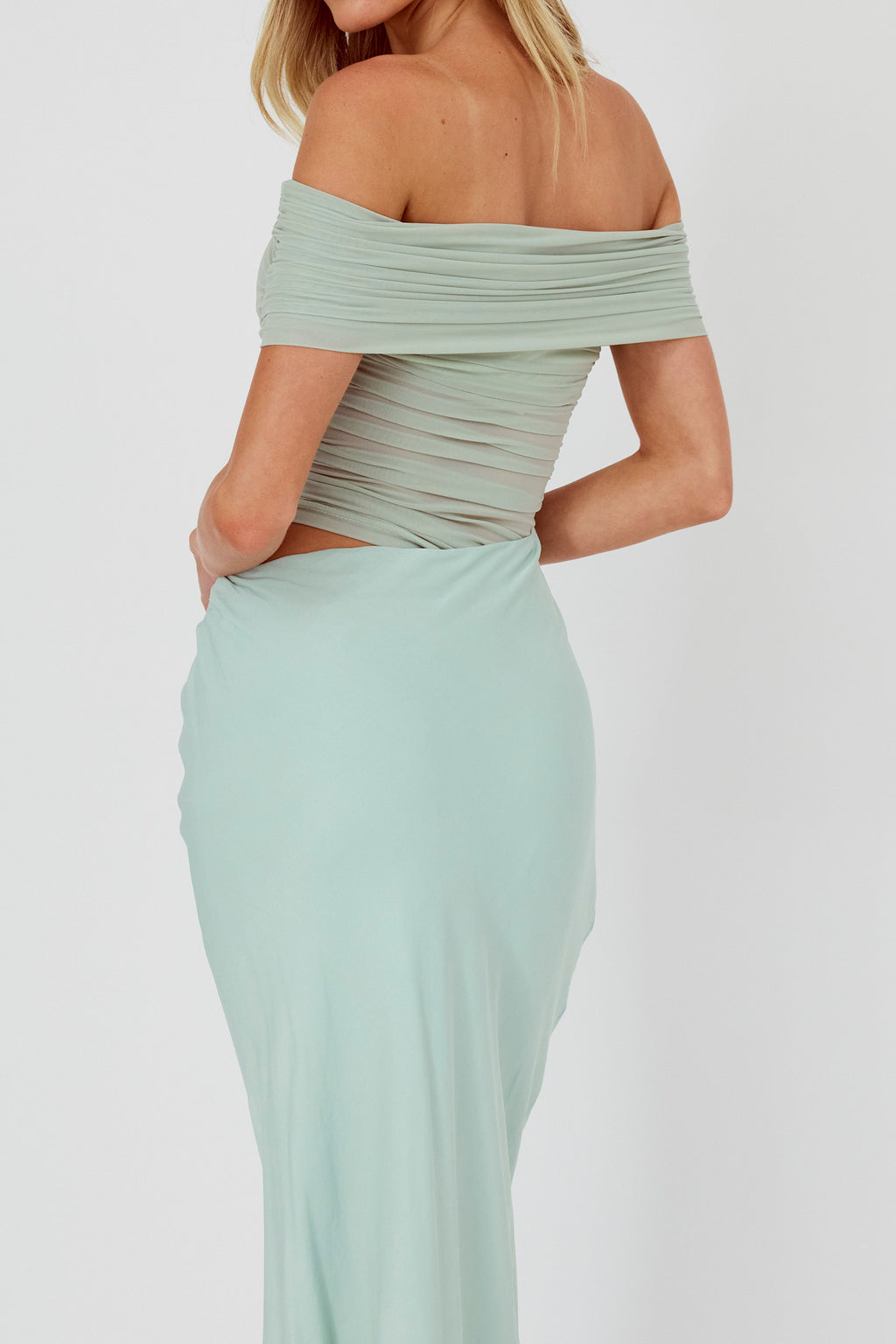 Shop the Lorely Off-Shoulder Midi Dress Sage