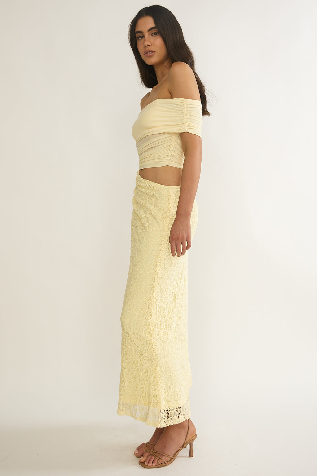Lorely Off-Shoulder Lace Maxi Dress Butter– Selfie Leslie